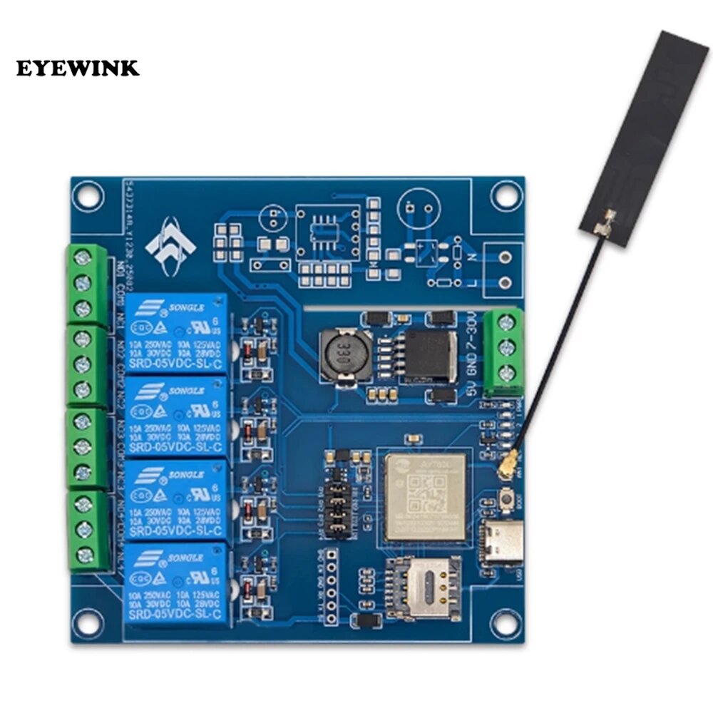 IR780E 4G полносетевой четырехсторонний релейный модуль Bluetooth WiFi плата разработки источник питания DC7-24V