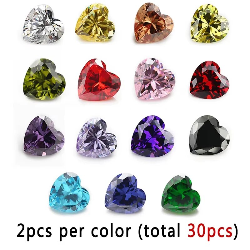 Кубический цирконий SHIQIER сердце 4-10 мм 15 цветов бисер 30шт 8x8mm, 2pcs Per Color