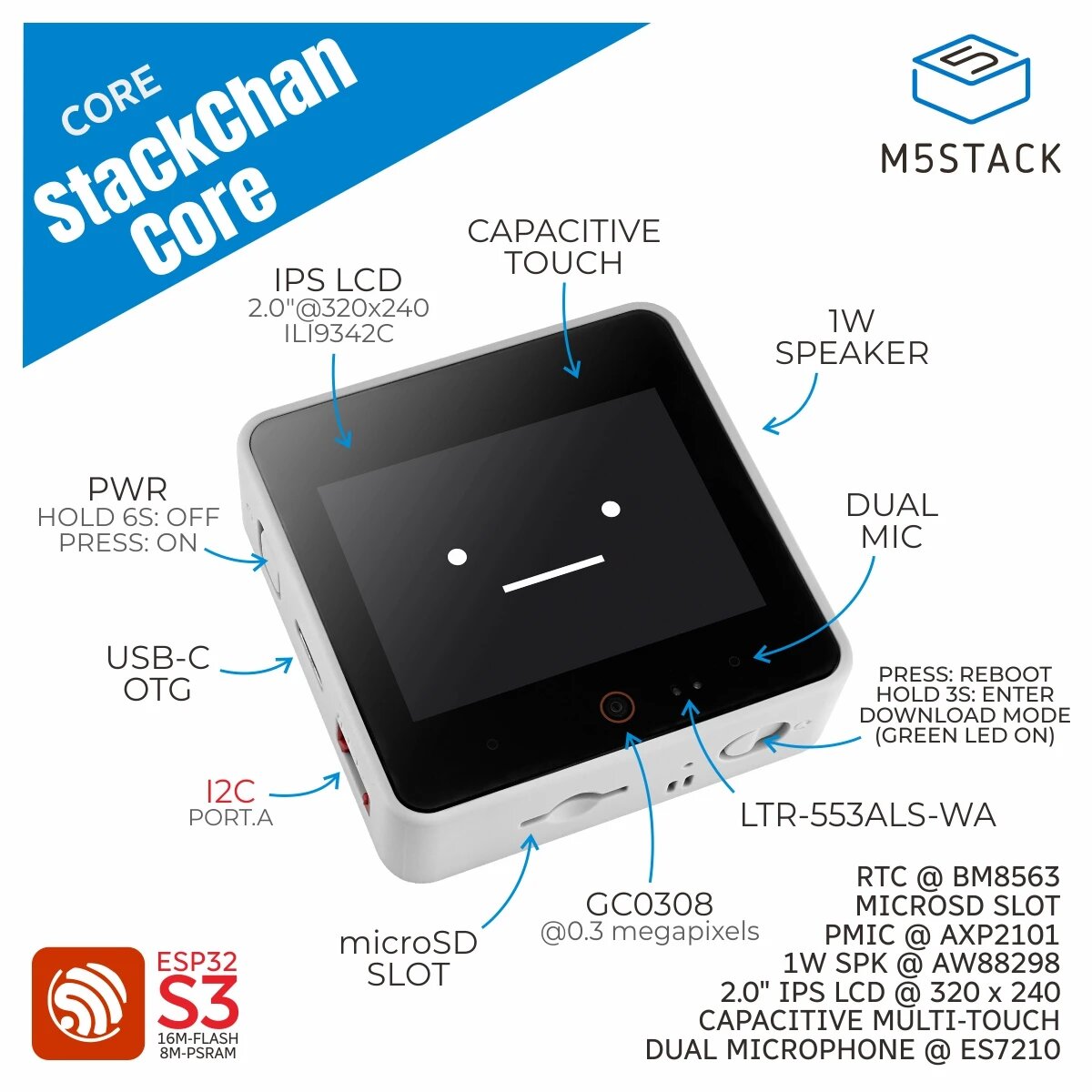 Официальный StackChan Core от M5Stack (ESP32-S3)
