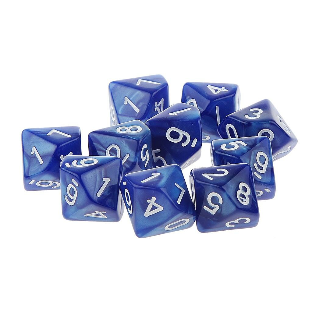 10 десятигранных кубиков D10 для игры в D&D, ролевые игры, вечеринки, синие.