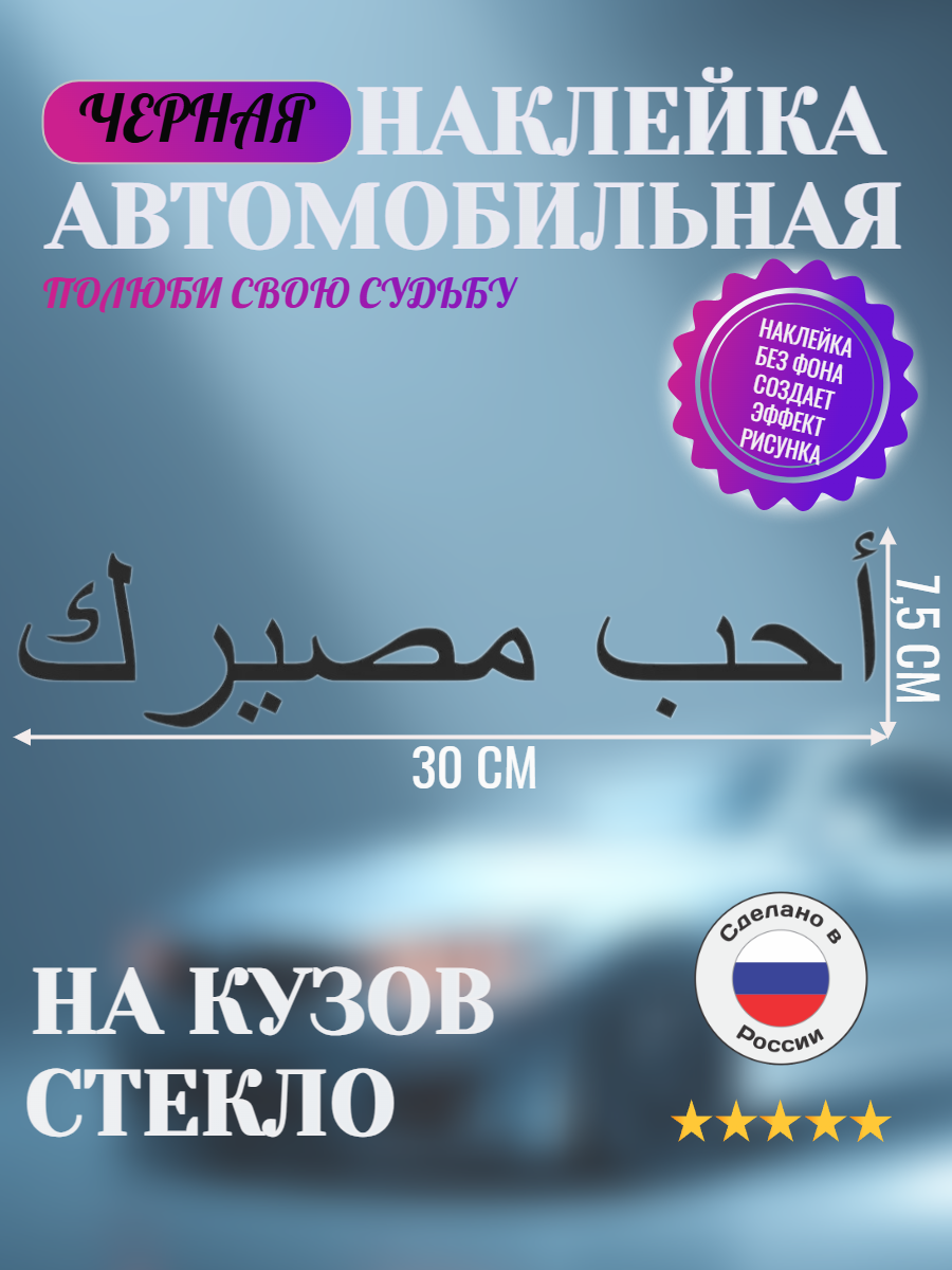 Наклейка на автомобиль "Полюби свою судьбу", черная, 30х7,5 см.