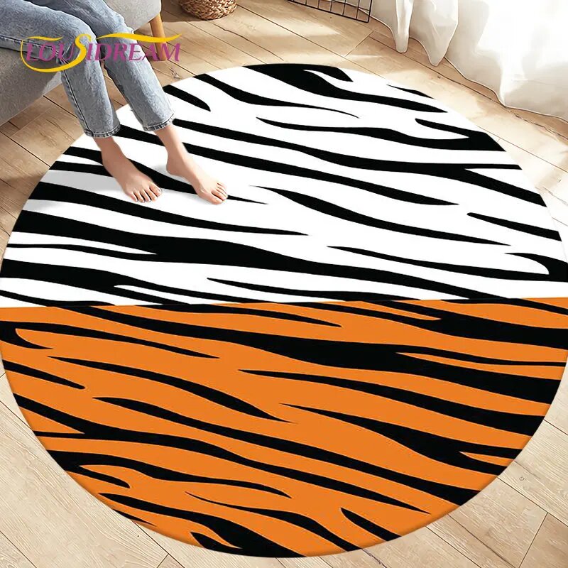 Круглый ковер LOUSIDREAM с рисунком тигра Оранжевый, Diameter 100cm, 8