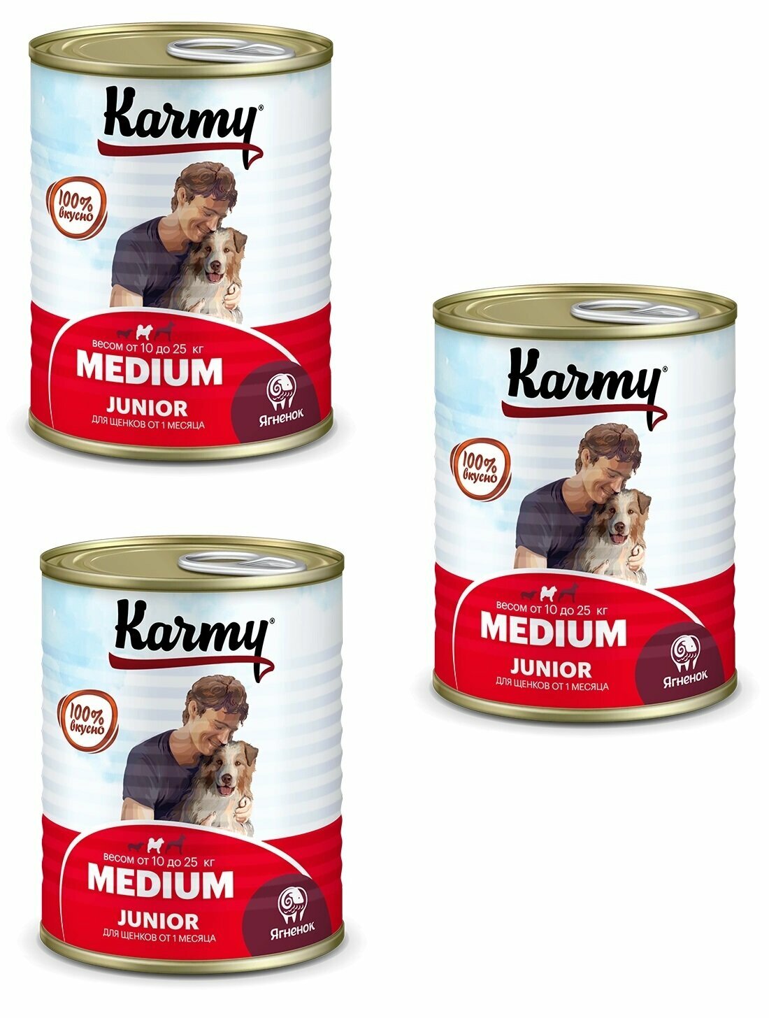 Консервы Карми для щенков Medium Junior средних пород Ягненок 340г 3шт