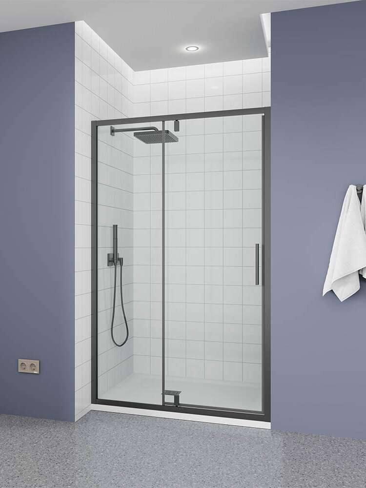 Душевая дверь Veconi P20 GR, 1000x1900, графит брашинг, стекло прозрачное
