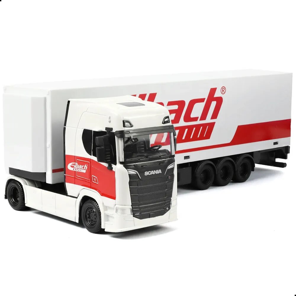 Игрушечный грузовик Volvo FH16 в масштабе 1/43, чёрный, предназначенный для детских игр и коллекций.
