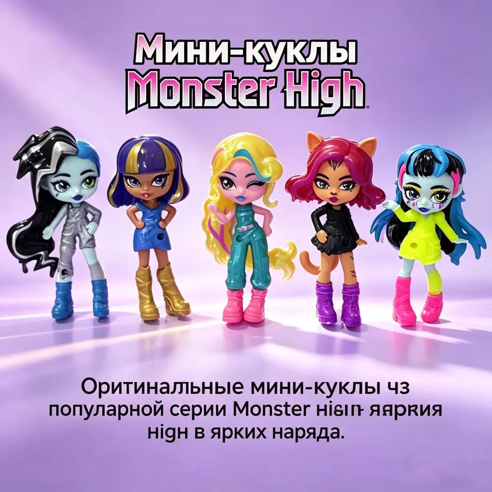 Набор мини-фигурок Monster High Minis, 5 шт. Фрэнки Штейн, Клео де Нил, Лагуна Блю, Торалей Страйп, Силви Тимбервульф