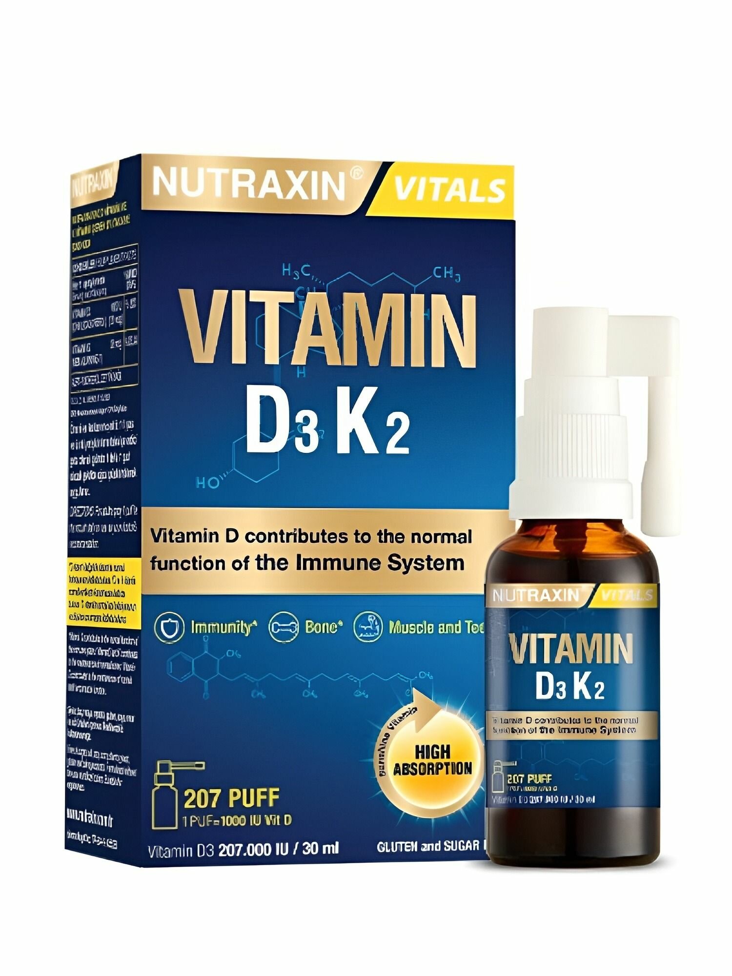 Nutraxin Vitamin D3K2 Spray 1000 IU D3 + 25 мкг K2, 30 ml витамин D3 K2 спрей 1000 МЕ 25 мкг 30 мл