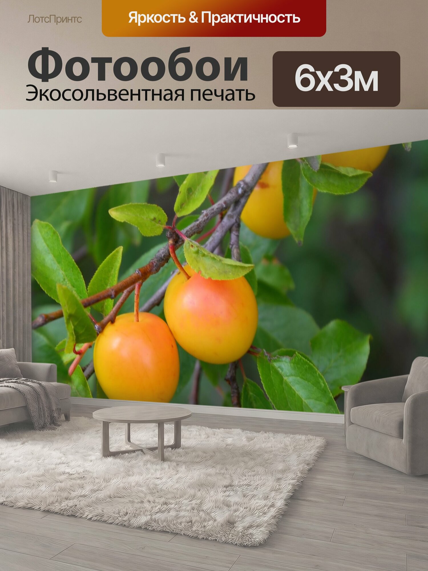 Фотообои "Желтых слив, фрукты, вкусный" 600x300 см. экосольвентная печать