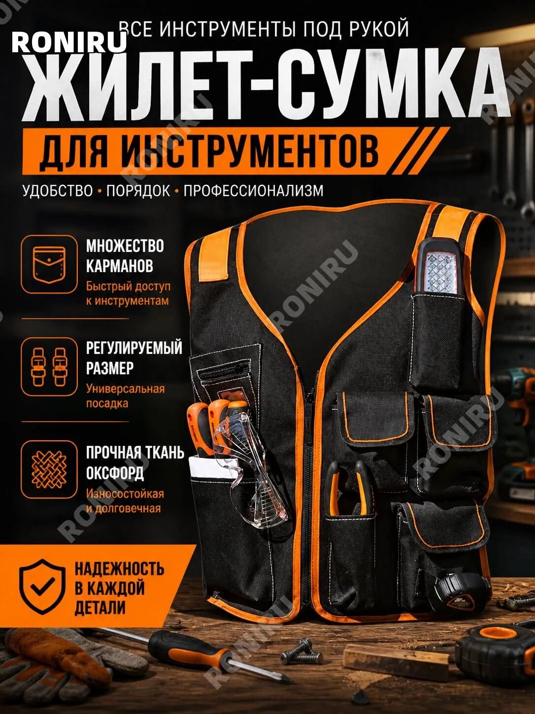 Сумка для инструмента, для технического жилета, оксфордская ткань, многофункциональная