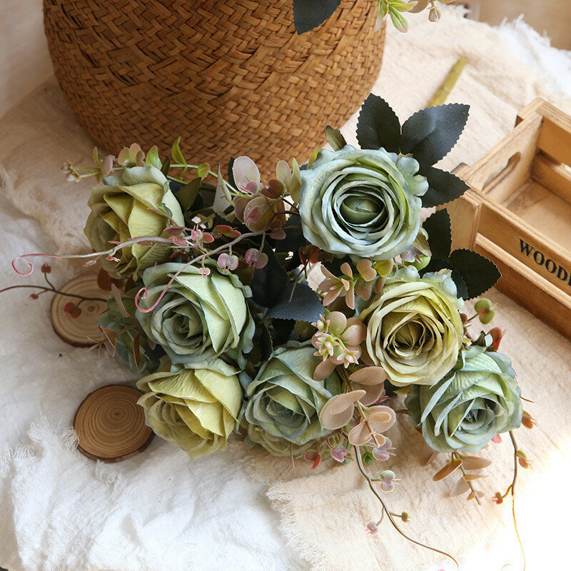 Premium silk rose flowers for wedding outdoor events and creative home decor, green