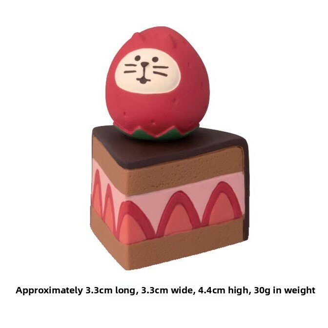 Cat resin craft with dessert motifs for gift and strawberry chocolate cake