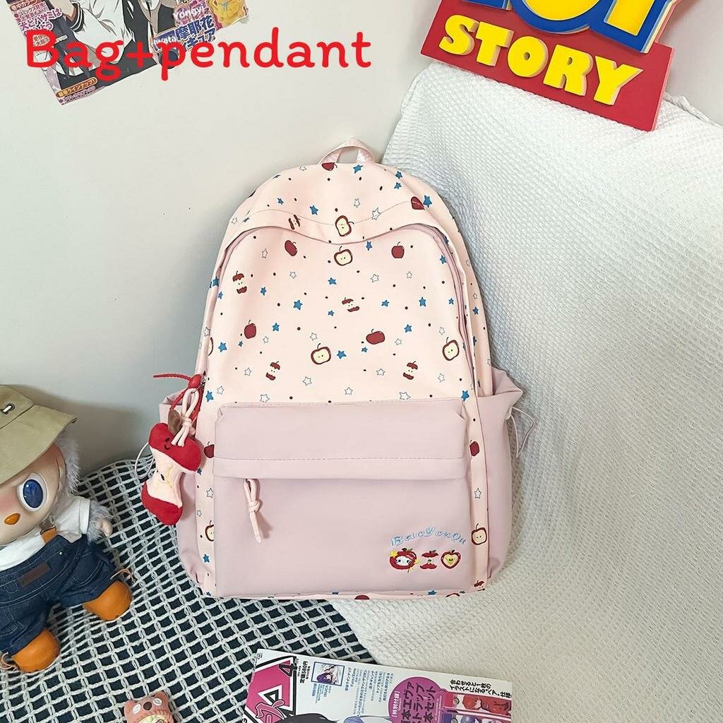 Girls campus backpack with padded shoulder system and star pattern for school and daily use, pink