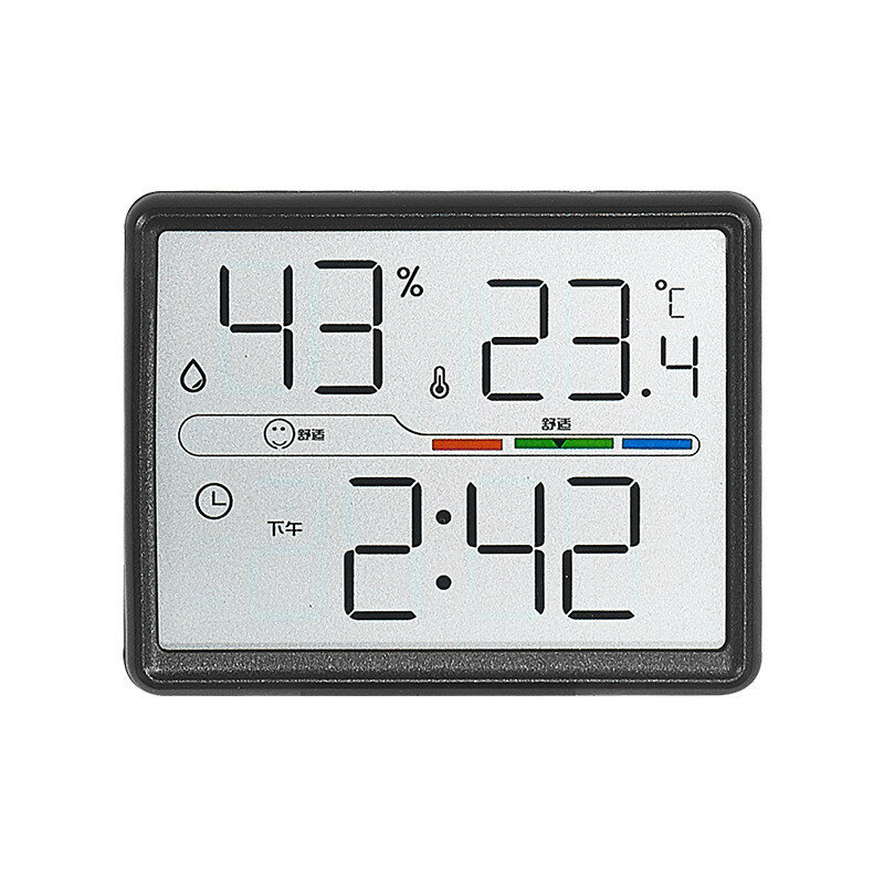 Digital clock with date time and humidity sensor for indoor space white — фото 1
