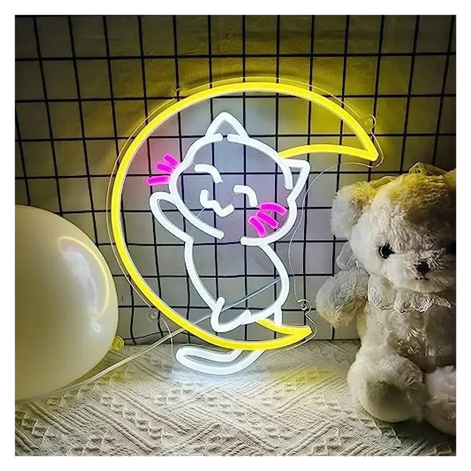 Милая неоновая вывеска с кошкой, светодиодная подсветка с USB-подсветкой и регулировкой яркости 33.5x28.4cm