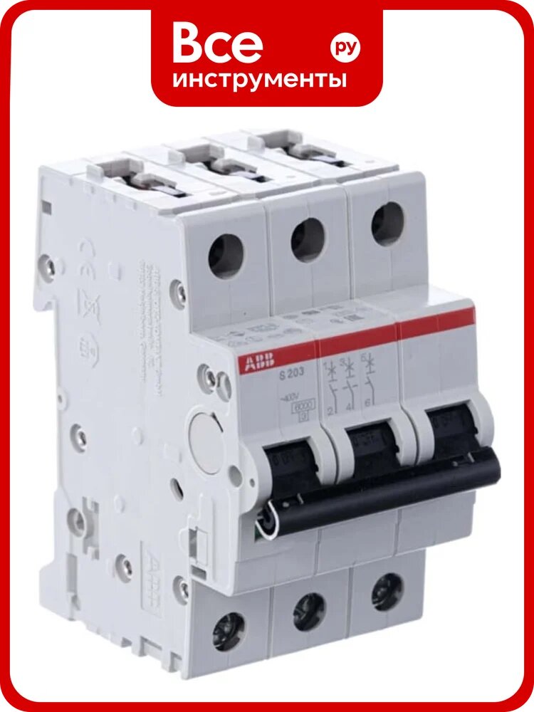 Автоматический 3‑полюсный выключатель ABB S203 C1 2CDS253001R0014, модульный, DIN‑рейка, повышенная защита от пыли