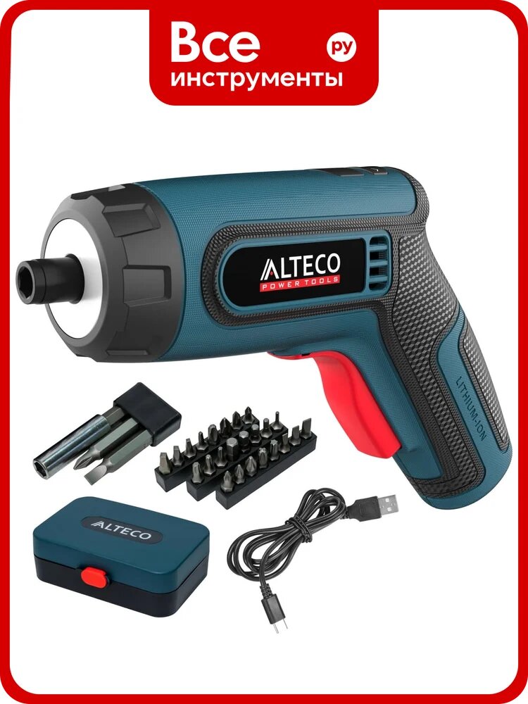 Отвертка ALTECO CSD 4V, угловая, LED-подсветка, 26 бит в комплекте