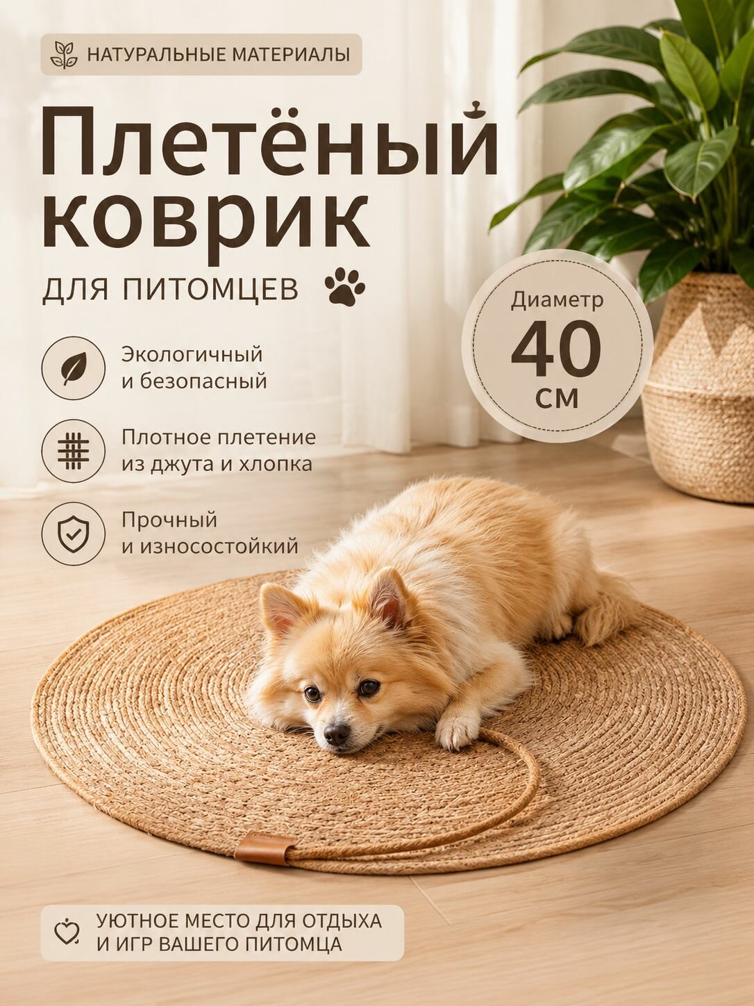 Круглая когтеточка-коврик для кошек, плетеный коврик из натуральной травы, с веревкой, диаметр 40 см
