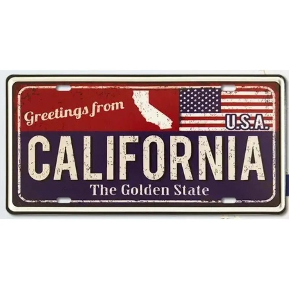 Табличка Номерной Знак Калифорнии "Greetings from California", ретро стиль, металл, декор для любителя американской культуры, 20 30 см.