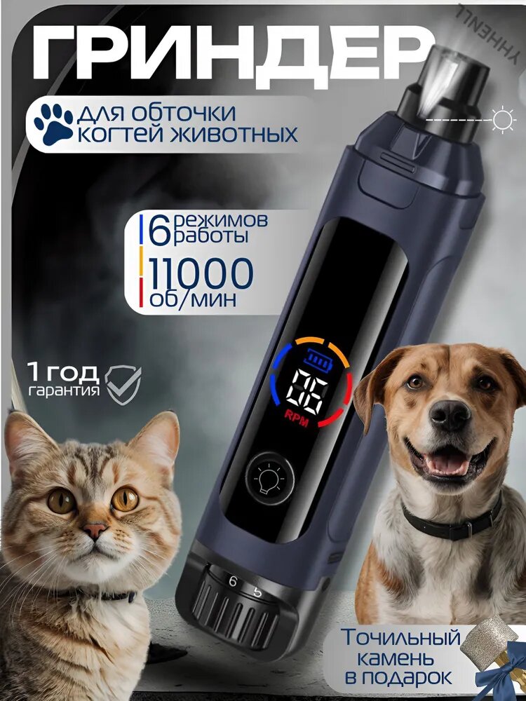 Гриндер для когтей собак, синий. MOLSTYLE. 6 режимов, 11000 об/мин.
