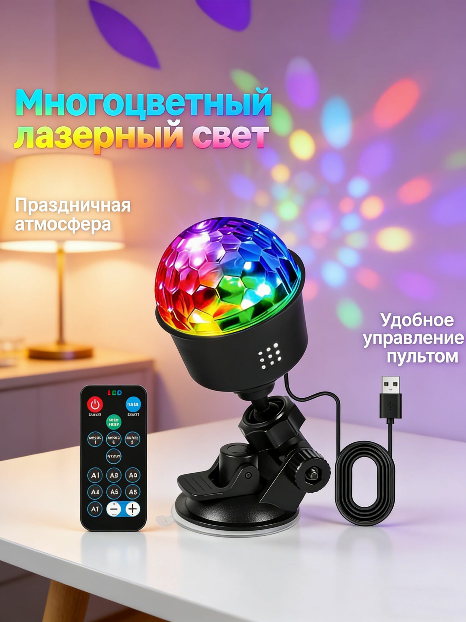 Диско шар светодиодный / светомузыка для дома / проектор цветомузыка светодиодный светомузыкальный проектор цветомузыкальный диско-шар