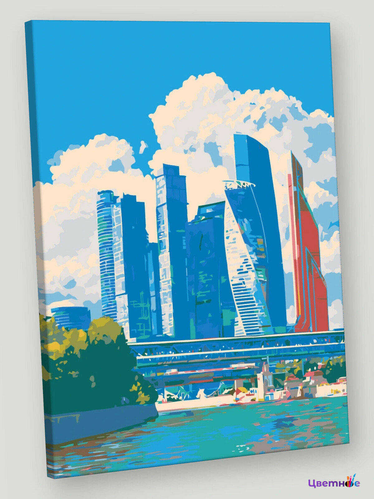 Картина по номерам на холсте с подрамником 30x40 "Город Москва: Сити пейзаж с рекой"