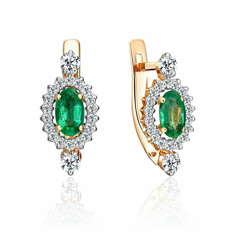 Серьги, красное золото, 585 проба, бриллиант, изумруд