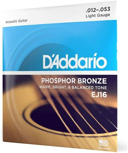 D'addario EJ16 - Струны для акустической гитары 12-53 Легкий фосфорный бронзовый акустические гитарные струны