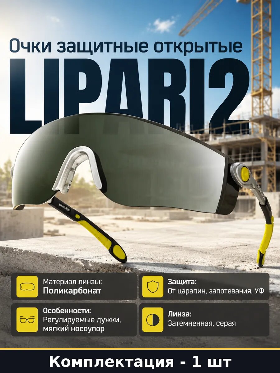 Очки защитные LIPARI2 T5 серые с панорамным стеклом из линз
