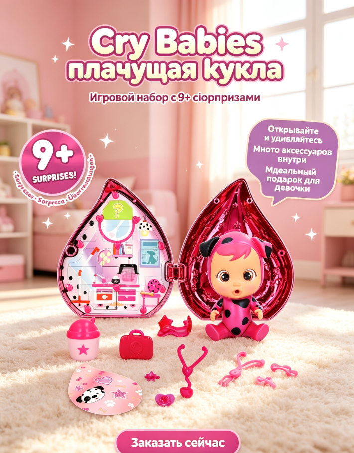 Оригинальная плачущая кукла Cry Babies для девочек, игрушка со звуковыми эффектами и подвижными суставами.