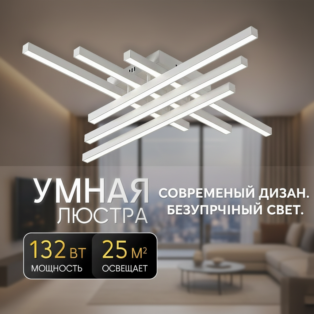 Дизайнерская белая светодиодная люстра 132W 80 см с Wi-Fi Алиса и умный пульт