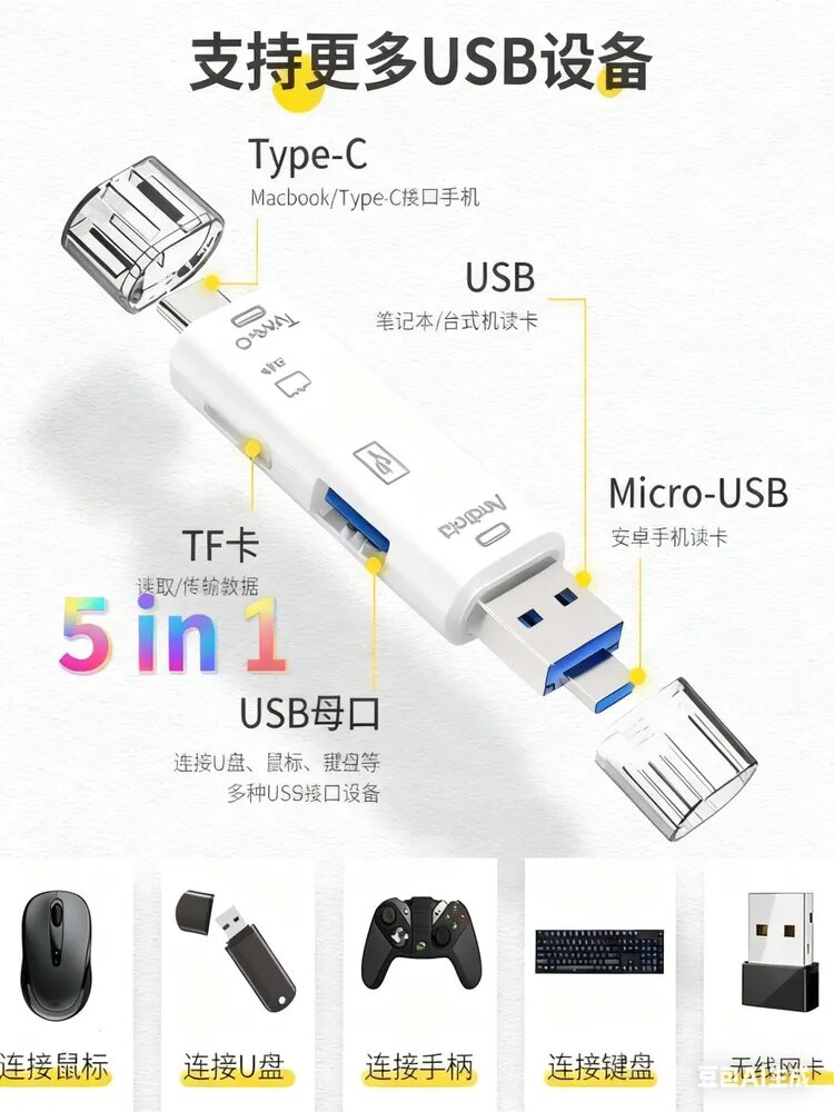 5 в 1 многофункциональный Usb 2.0 тип C/Usb /Micro Usb/Tf/SD карты памяти Reader OTG Card Reader адаптер мобильных телефонов аксессуары
