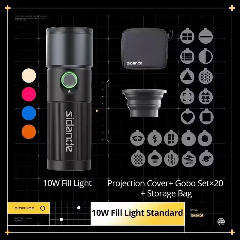 AMBITFUL Sidande Портативный светодиодный фонарик для фотографии Черный, 10W(4-Color)
