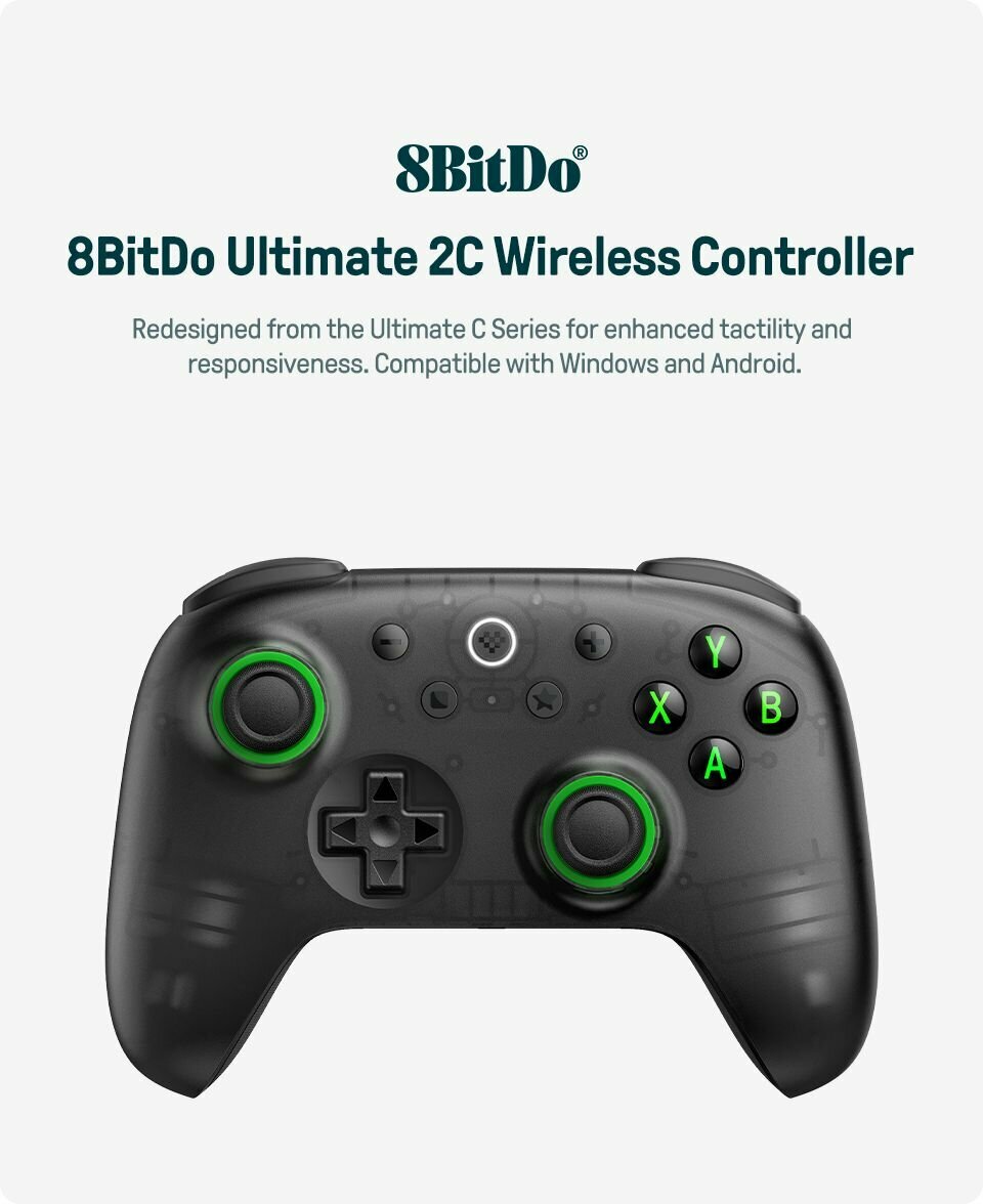 8BitDo Ultimate 2 81HD Беспроводной игровой контроллер Ultimate 2c для ПК, Windows 10/11, Черная прозрачная версия, Android геймпад джойстик для Android