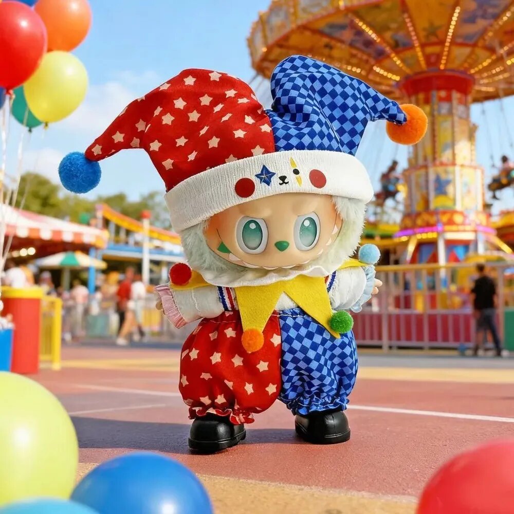 POP MART LABUBU Одно, два, три поколения универсальных Костюм клоуна, 17 см