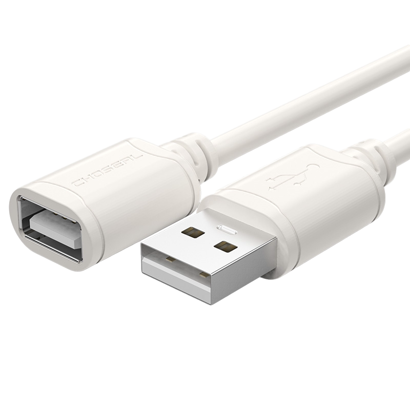 USB 2.0 кабель с мужским и женским разъемами, длина 2 м, белый цвет - для зарядки телефона, компьютера, принтера,
