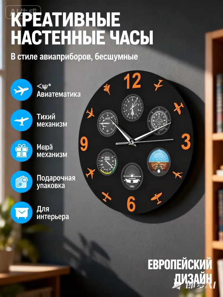 Настенные часы 30 см, бесшумные, в стиле авиаприборов, Европейский дизайн