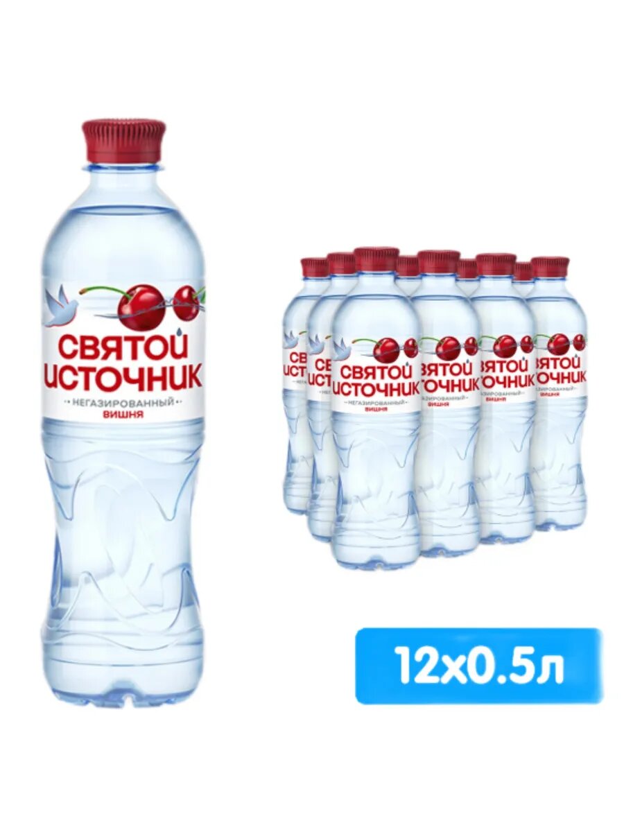 Святой источник Вода питьевая вишня негазированная, 12 шт по 500 мл