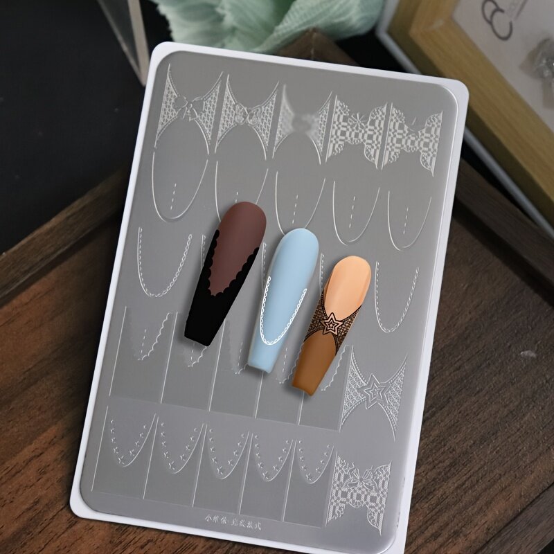 Трафарет для штамповки ногтей из нержавеющей стали, 1 шт, шаблон French Tip с кружевом и бантом, для DIY маникюра, стиль Perfect French Style