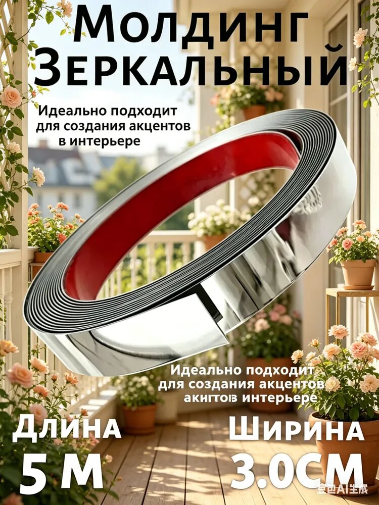 Зеркало титаново-серебряное шириной 3.0 см/длиной 5 метра