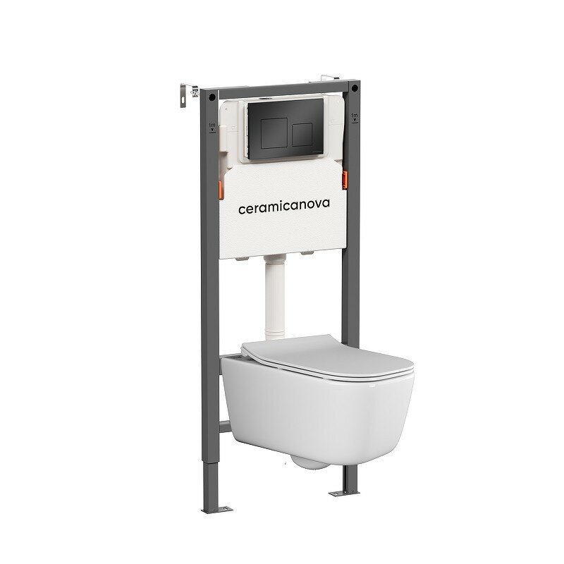 Комплект унитаза с инсталляцией Ceramicanova New Day CN3005_121002MB цвет Белый с сиденьем Микролифт и клавишей смыва цвет Черный матовый