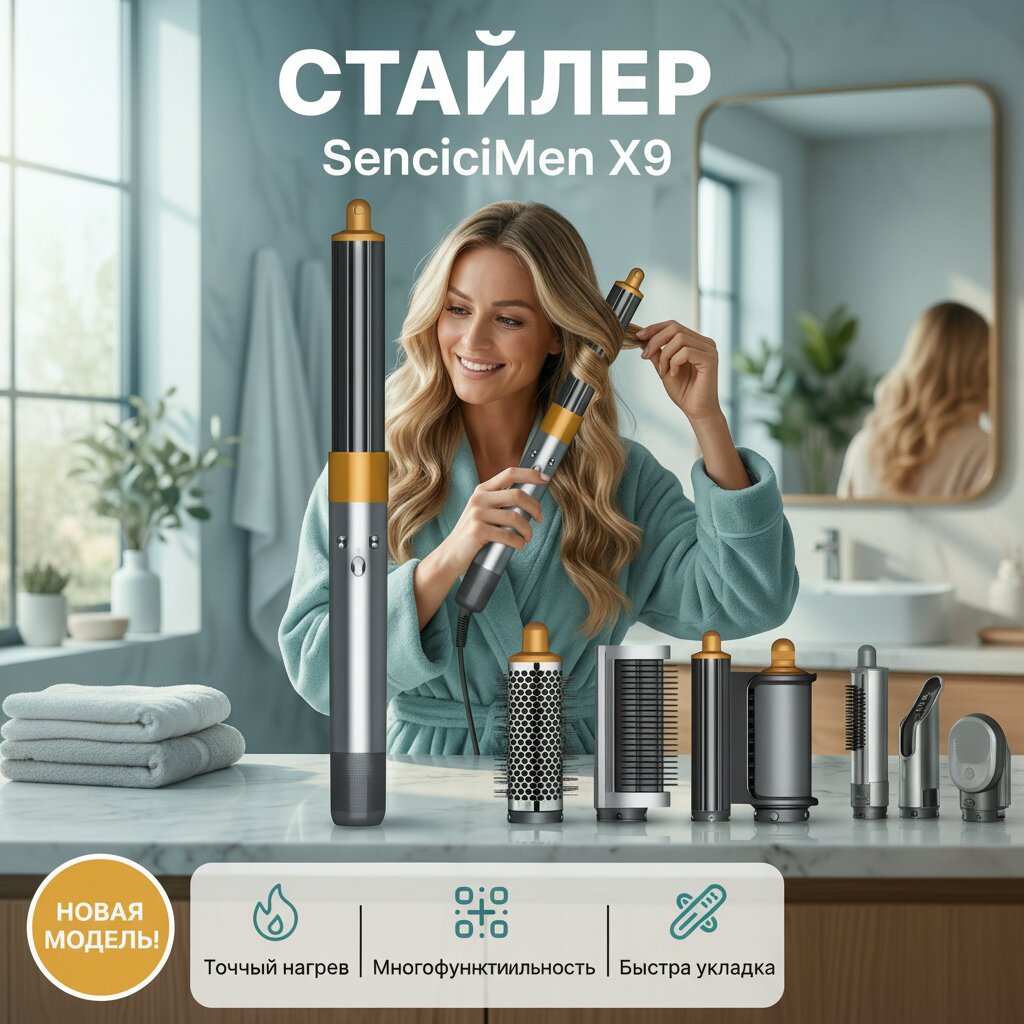 Стайлер Xiaomi Sencicimen 4in1 X9 Gray EU, 4 в 1, серый, для укладки, с функцией ионизации