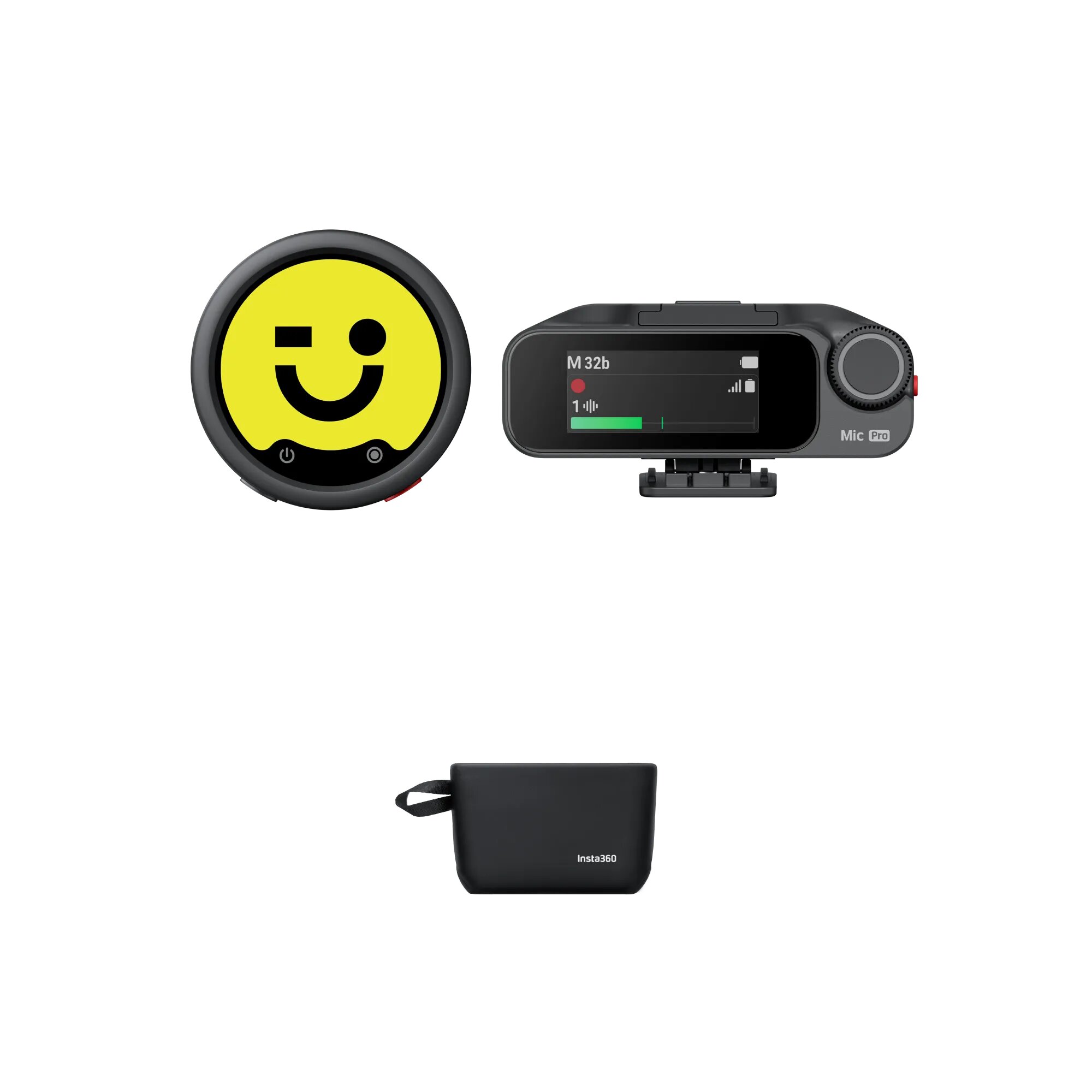 Микрофон для видеоблогеров и создателей видео, Insta360 Mic Pro (1tx + 1rx), с E-Ink дисплеем, AI Шумоподавление