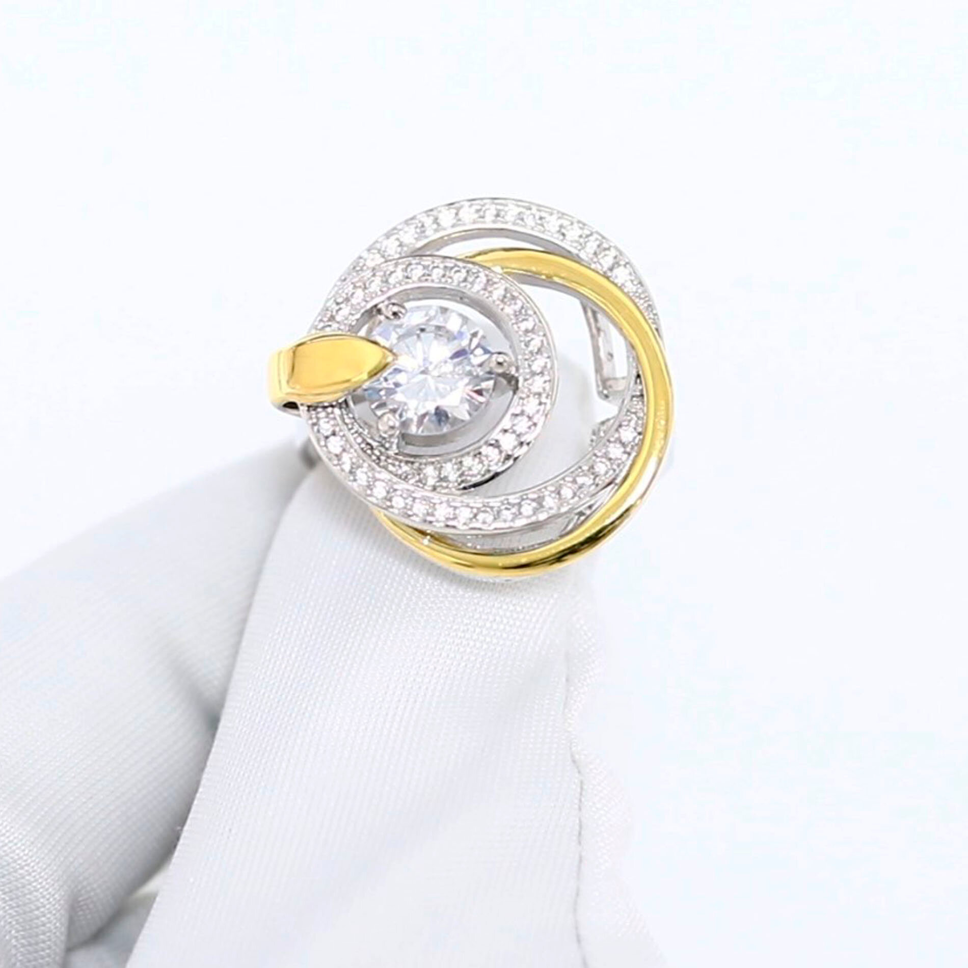 Кольцо, серебро, 925 проба, золочение, фианит