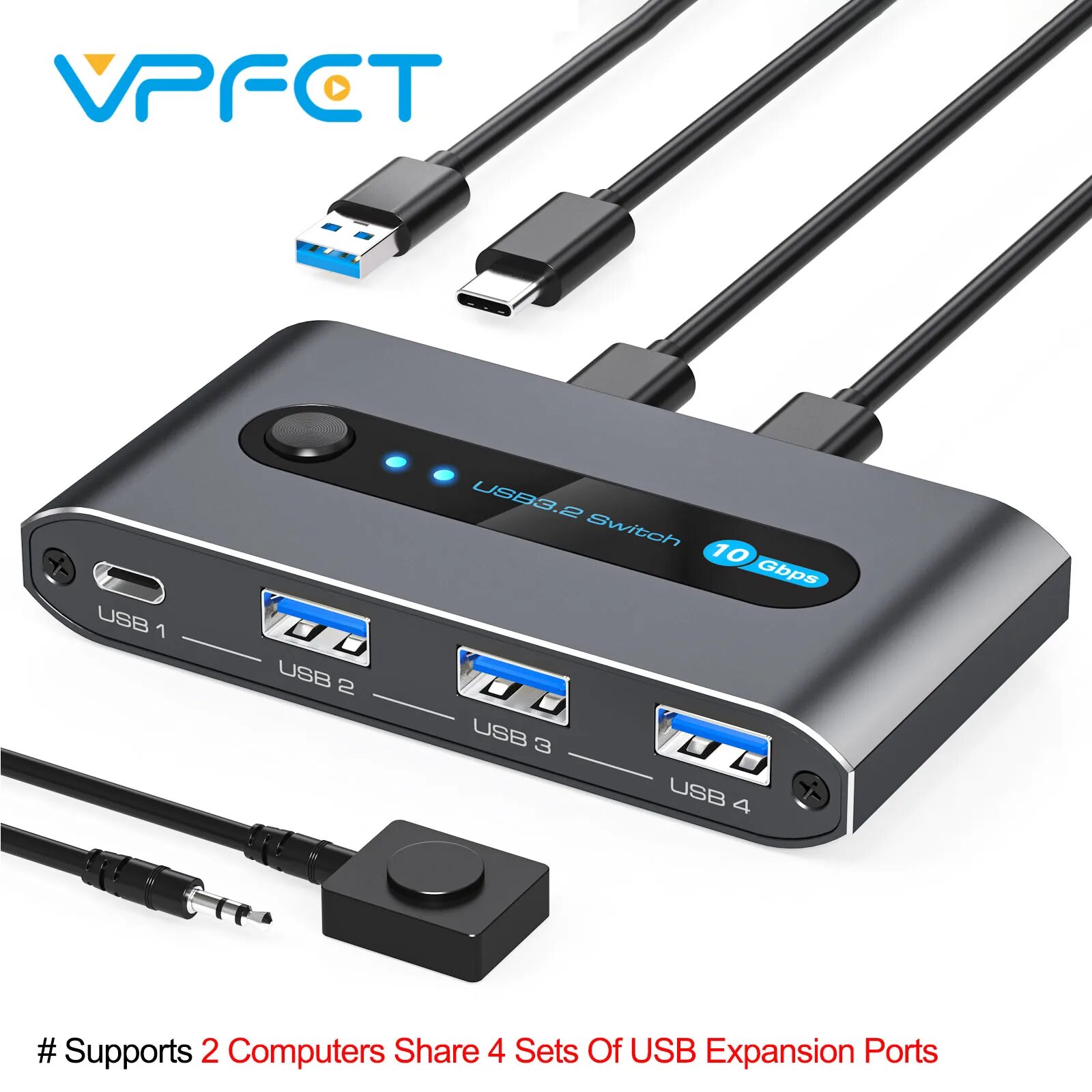 USB-переключатель 2 ПК 4 порта USB 3.2 10 Гбит/с