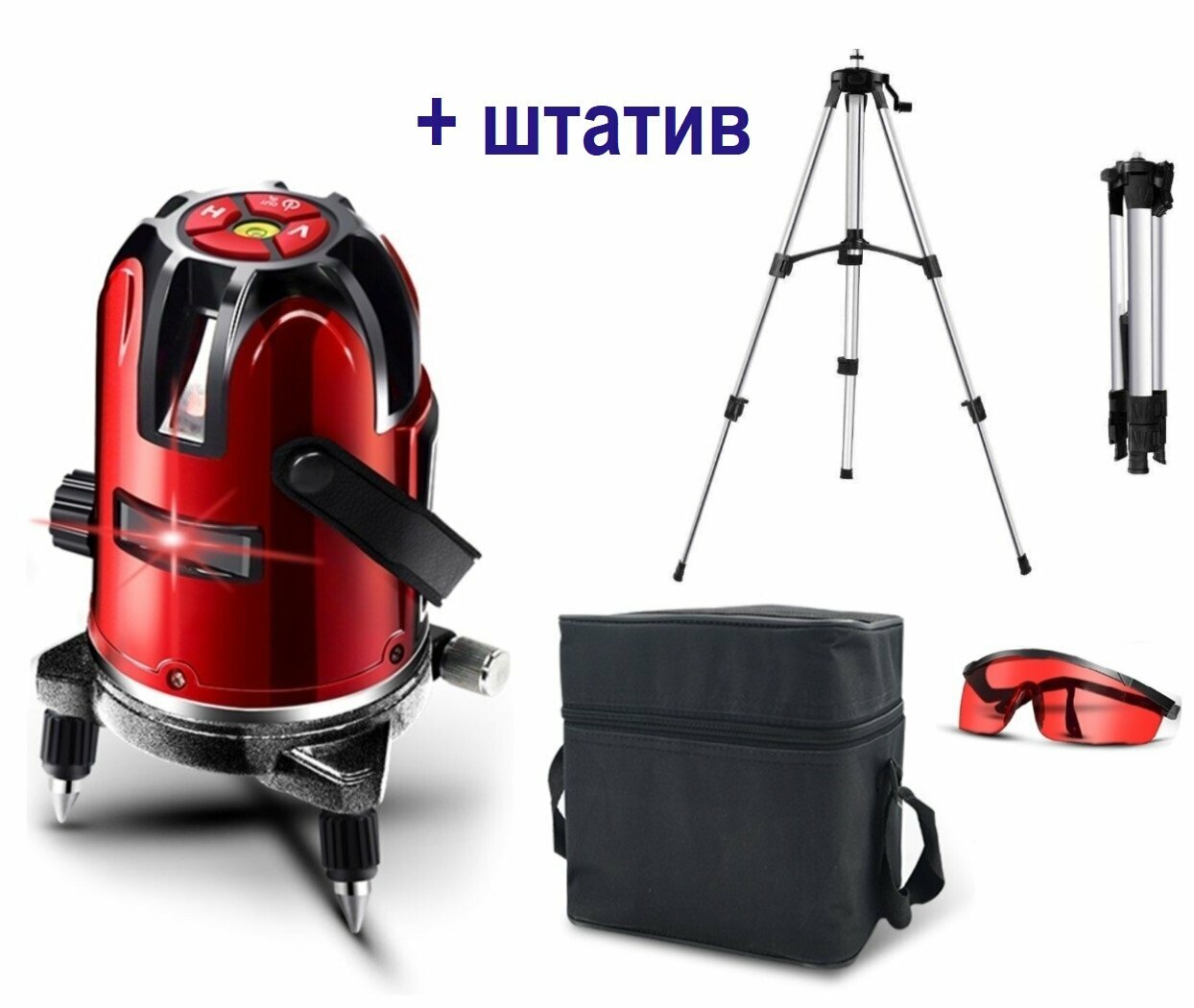 Профессиональный лазерный уровень PRACMANU LD520 + Штатив-тринога, 5 лучей, 360°, 50м, Гарантия 6 мес
