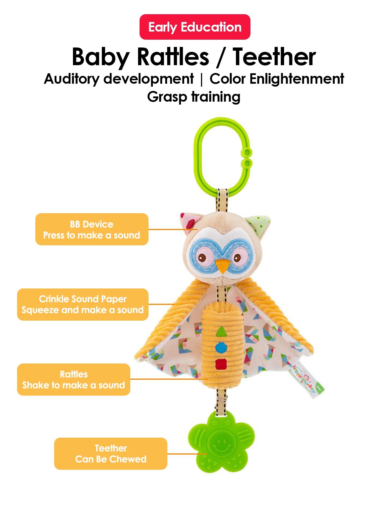 Подвесная игрушка для коляски Owl, Yellow