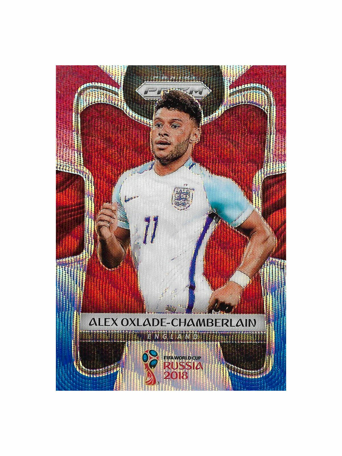 Коллекционная карточка Panini Prizm FIFA World Cup Russia 2018: #63 Alex Oxlade-Chamberlain - Red Blue Wave