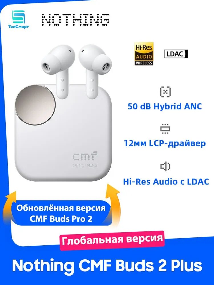 Nothing Наушники беспроводные с микрофоном CMF Buds 2 Plus, Bluetooth, USB Type-C, прозрачный