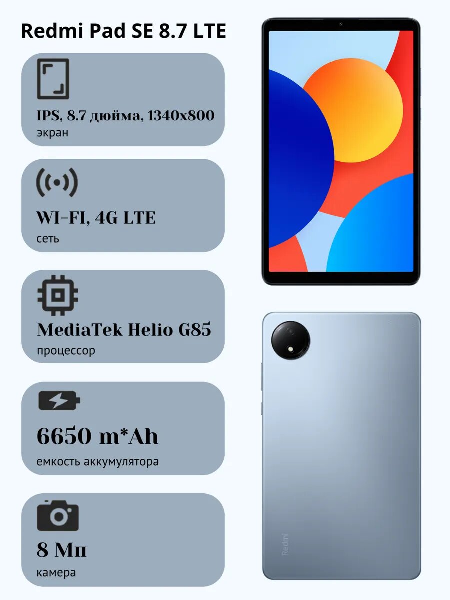 Redmi Pad SE 8.7" LTE 4/64Gb Ростест (EAC)