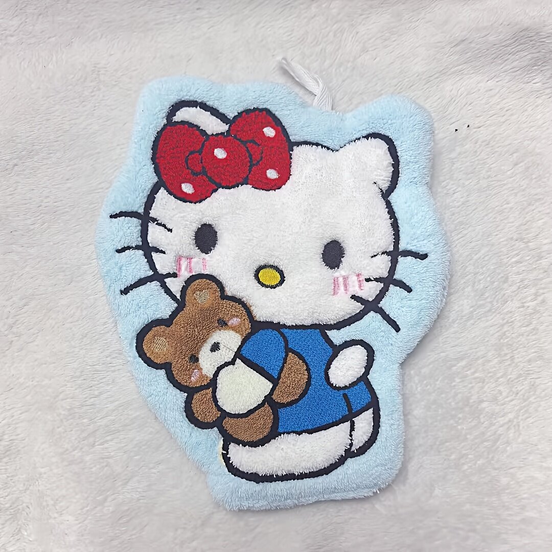 Махровое полотенце для рук Hello Kitty с мишкой, синее и розовое, 2 шт, утолщенное, быстросохнущее, для ванной и кухни
